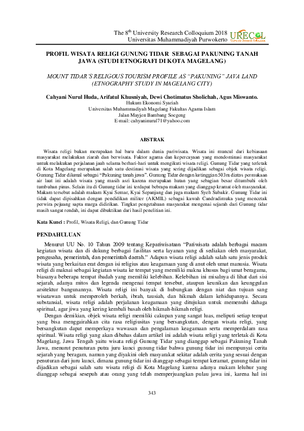 (PDF) PROFIL WISATA RELIGI GUNUNG TIDAR SEBAGAI PAKUNING TANAH JAWA ...