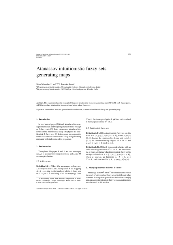 (PDF) Atanassov intuitionistic fuzzy sets generating maps (PDF) Atanassov intuitionistic fuzzy sets generating maps