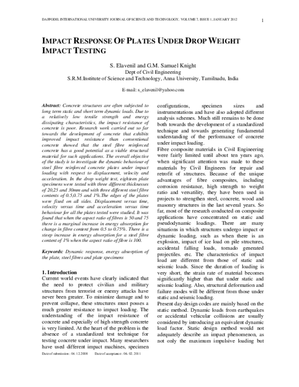 (PDF) IMPACT RESPONSE OF PLATES UNDER DROP WEIGHT IMPACT TESTING