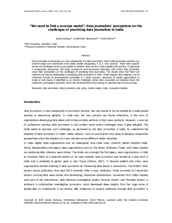 (PDF) "We need to find a revenue model": Data journalists' perceptions on the challenges of ...