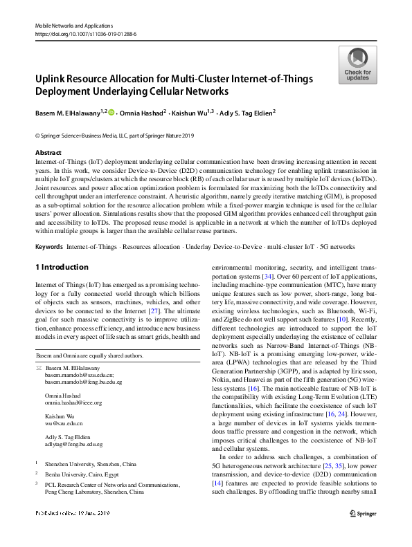 Pdf Uplink Resource Allocation For Multi Cluster Internet Of Things