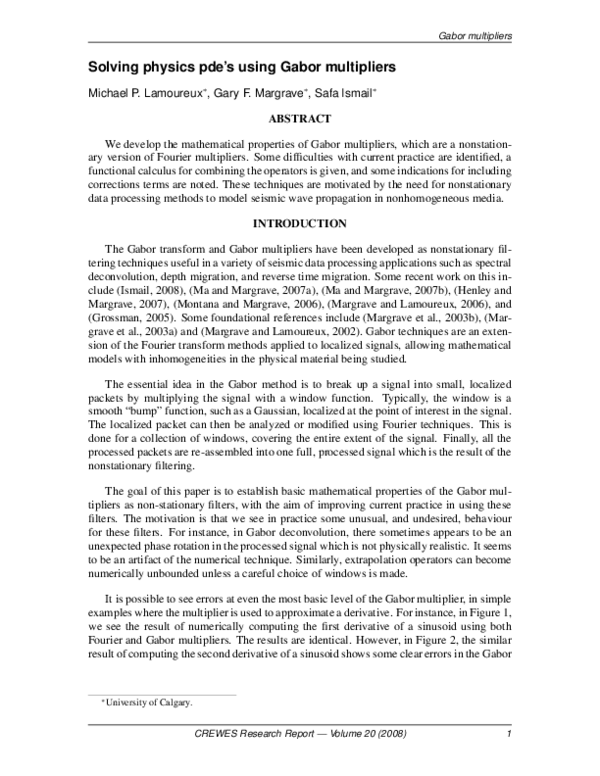 (PDF) Solving physics pde's using Gabor multipliers