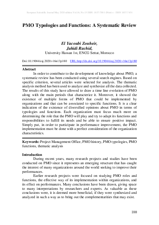 (PDF) PMO Typologies and Functions: A Systematic Review