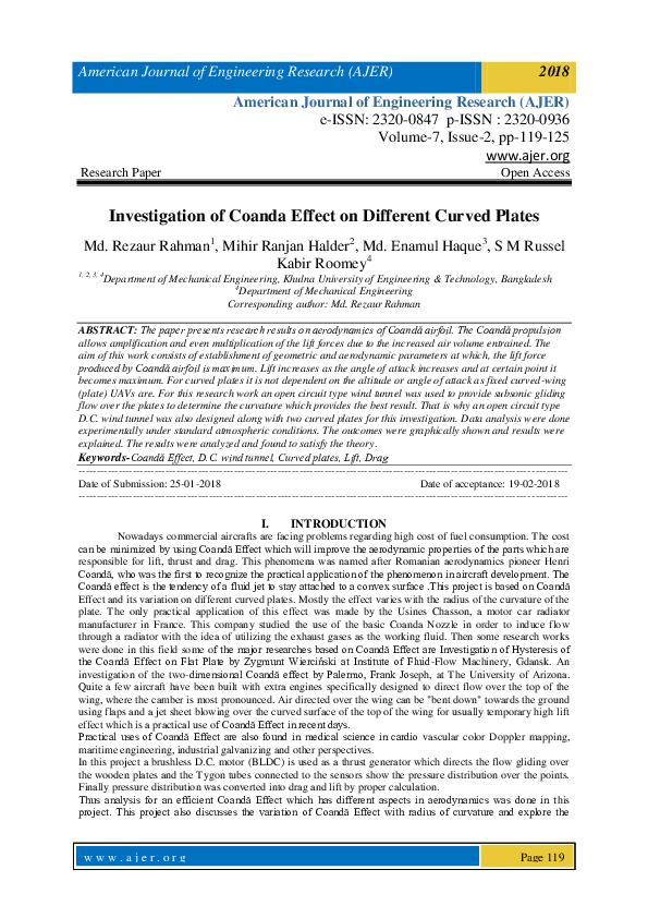 (PDF) Investigation of Coanda Effect on Different Curved Plates