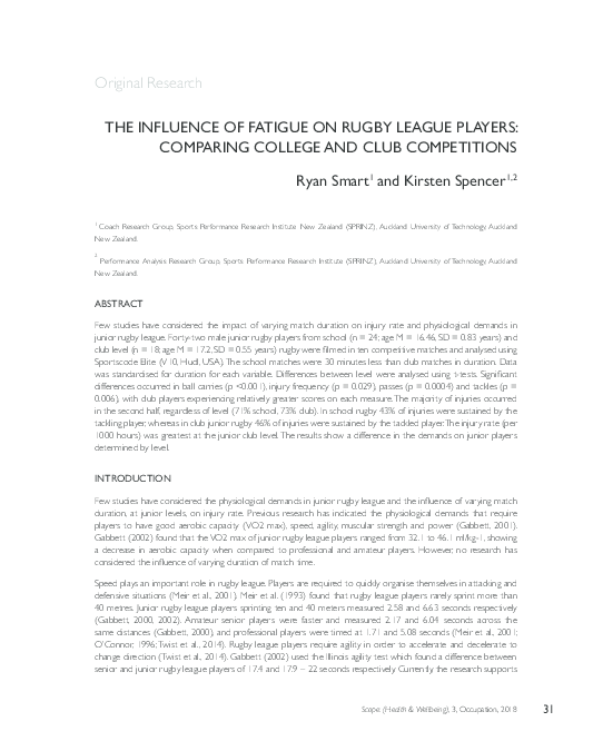 (PDF) Original Research THE INFLUENCE OF FATIGUE ON RUGBY LEAGUE ...