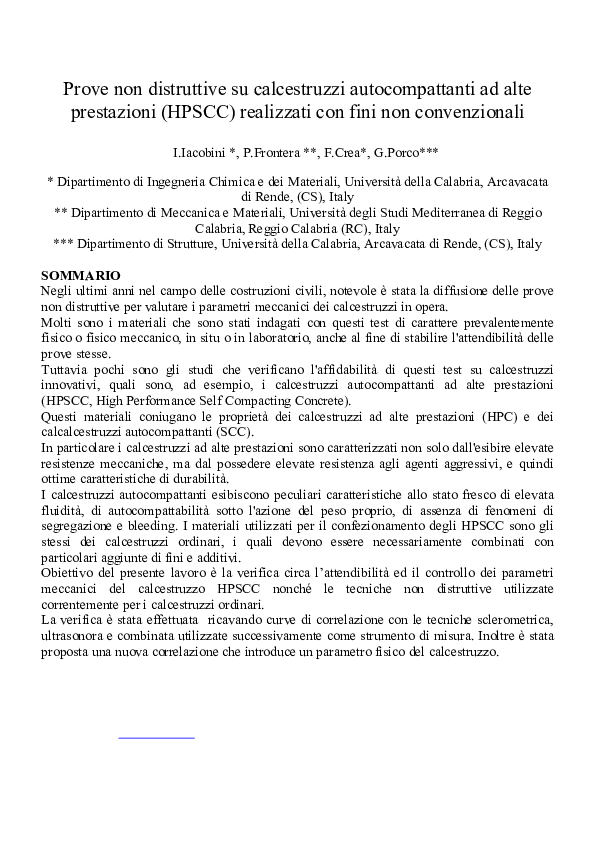 Pdf Prove Non Distruttive Su Calcestruzzi Autocompattanti Ad Alte