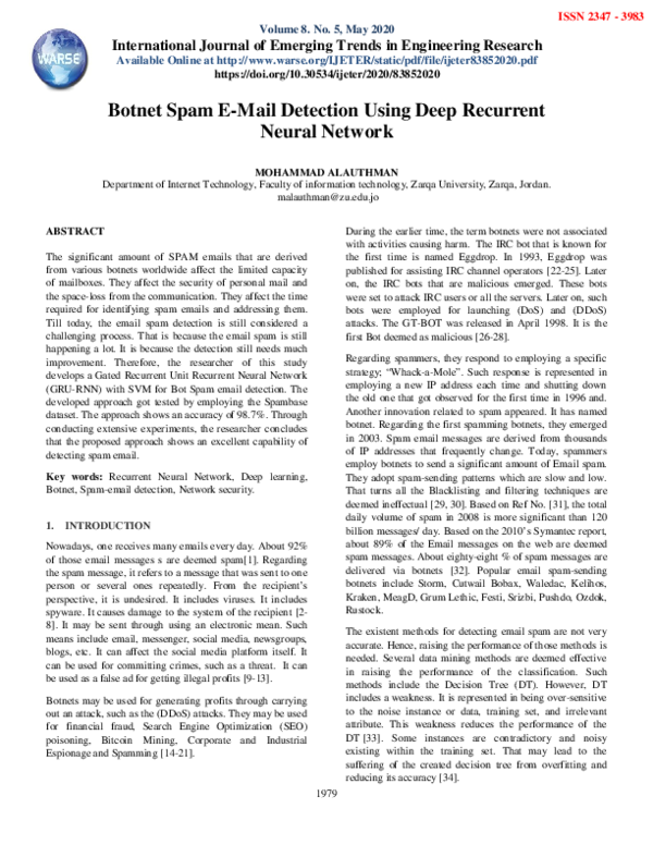 Pdf Botnet Spam E Mail Detection Using Deep Recurrent Neural Network