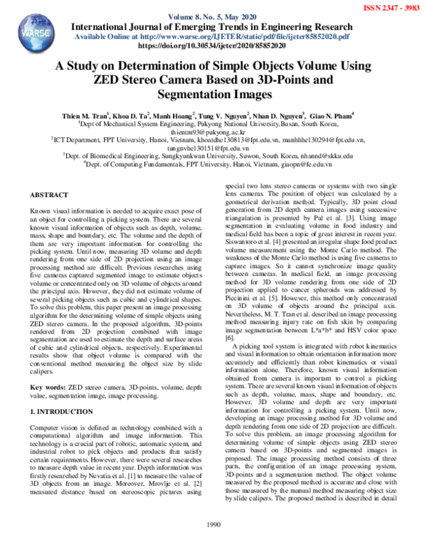 (PDF) A Study on Determination of Simple Objects Volume Using ZED ...