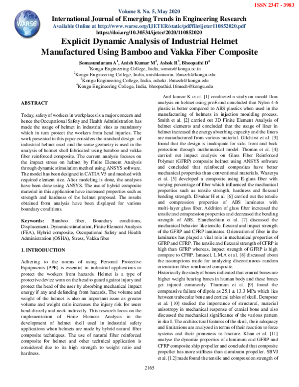 (PDF) Explicit Dynamic Analysis of Industrial Helmet Manufactured Using Bamboo and Vakka Fiber ...