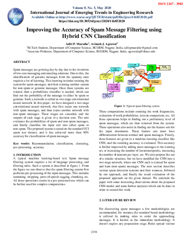 (PDF) Improving the Accuracy of Spam Message Filtering using Hybrid CNN Classification