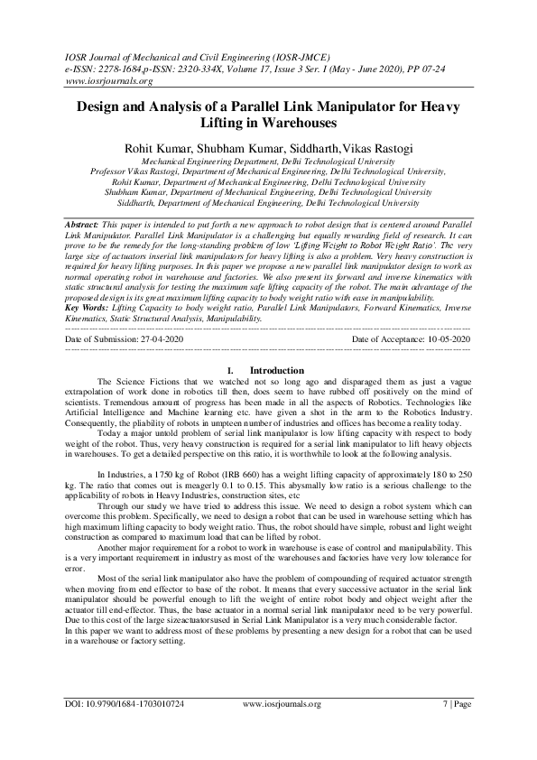 (PDF) Design and Analysis of a Parallel Link Manipulator for Heavy ...