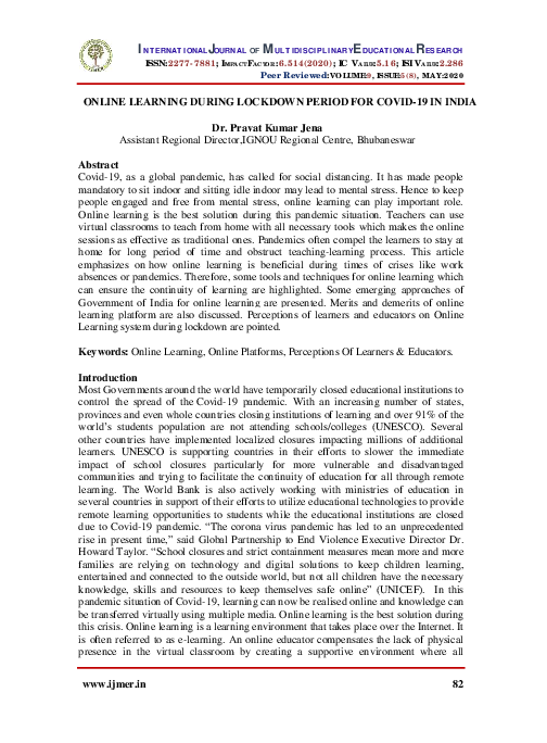 (PDF) Online Learning During Lockdown Period for COVID-19 in India