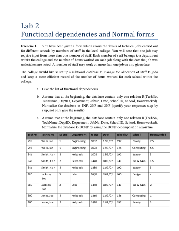 Doc Lab 2 Functional Dependencies And Normal Forms