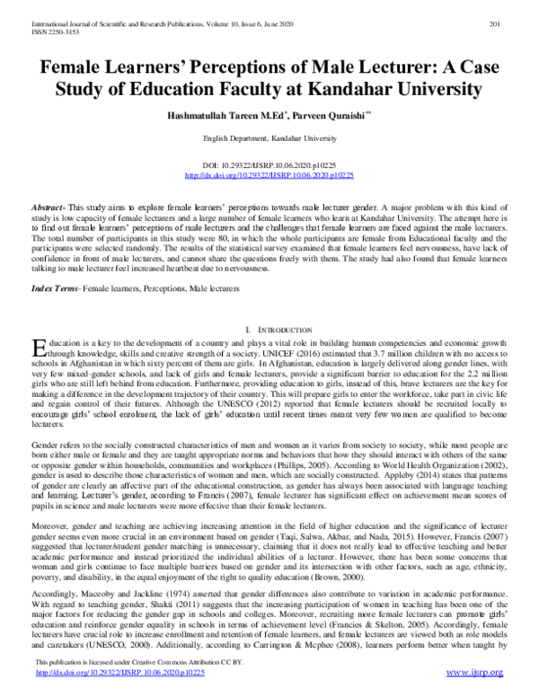 (PDF) Female Learners' Perceptions of Male Lecturer: A Case Study of ...