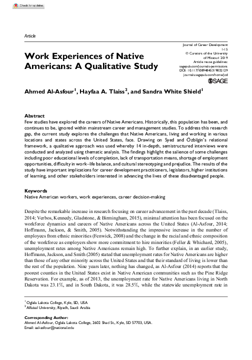 (PDF) Work Experiences of Native Americans: A Qualitative Study
