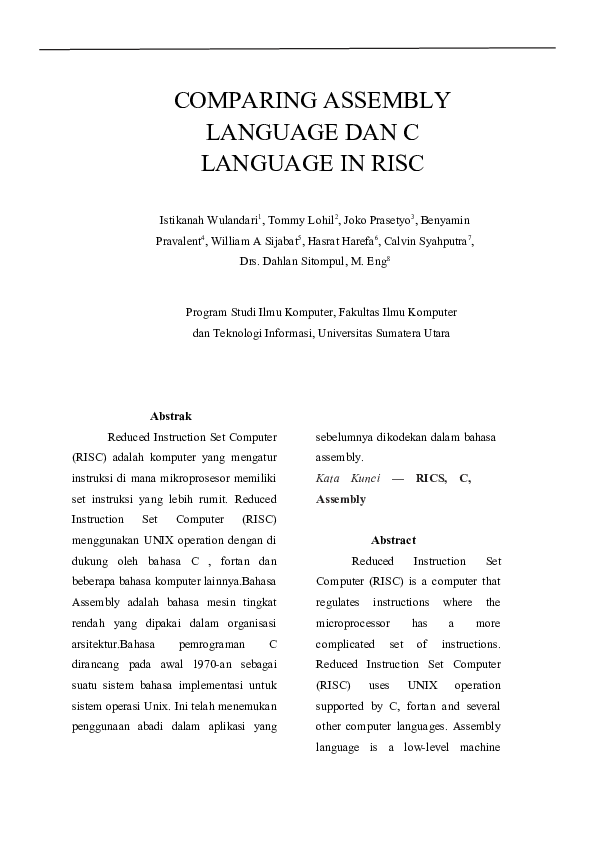 (DOC) Comparing C Language and Assembly in RISC