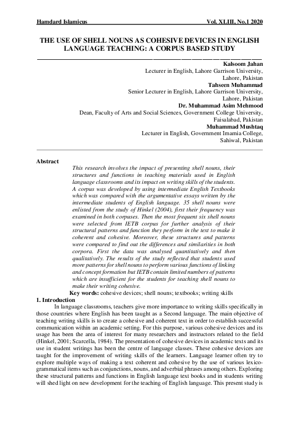 (PDF) THE USE OF SHELL NOUNS AS COHESIVE DEVICES IN ENGLISH LANGUAGE ...
