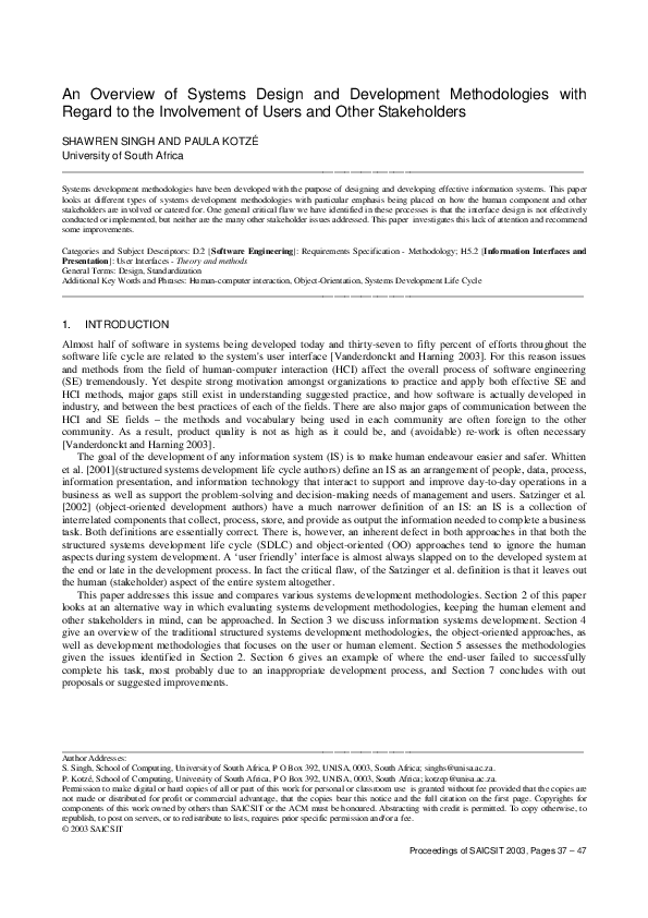 (PDF) An overview of systems design and development methodologies with ...