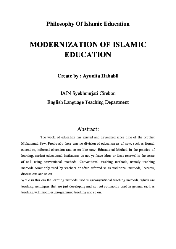 (DOC) MODERNIZATION OF ISLAMIC EDUCATION