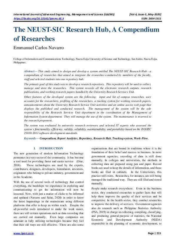 (PDF) The NEUST-SIC Research Hub, A Compendium of Researches