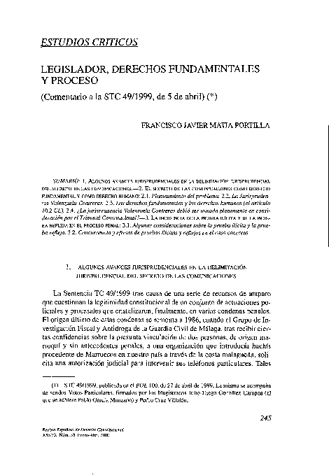(PDF) Legislador, derechos fundamentales y proceso (Comentario a la STC ...