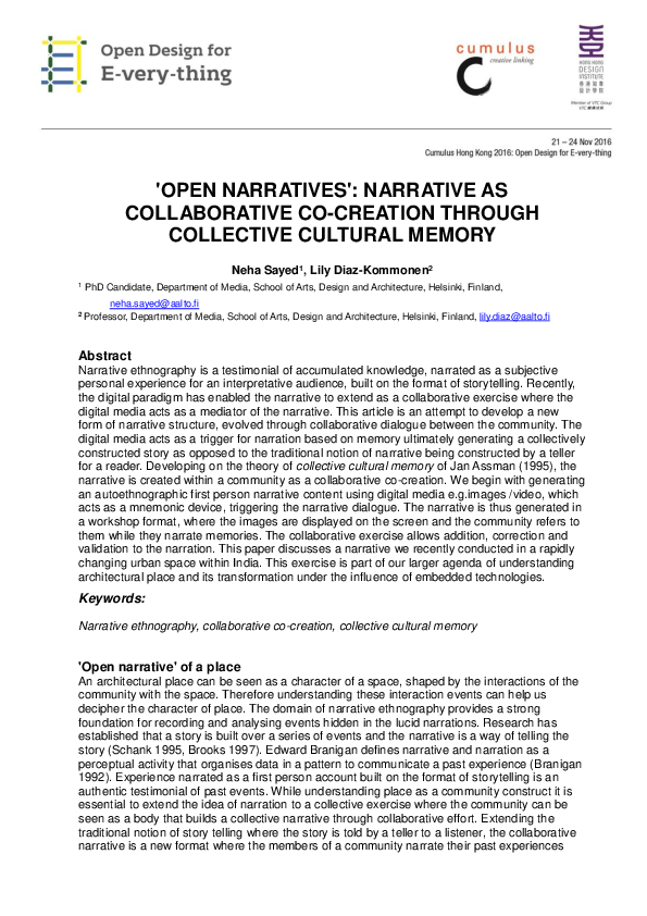 (PDF) 'OPEN NARRATIVES': NARRATIVE AS COLLABORATIVE CO-CREATION THROUGH ...