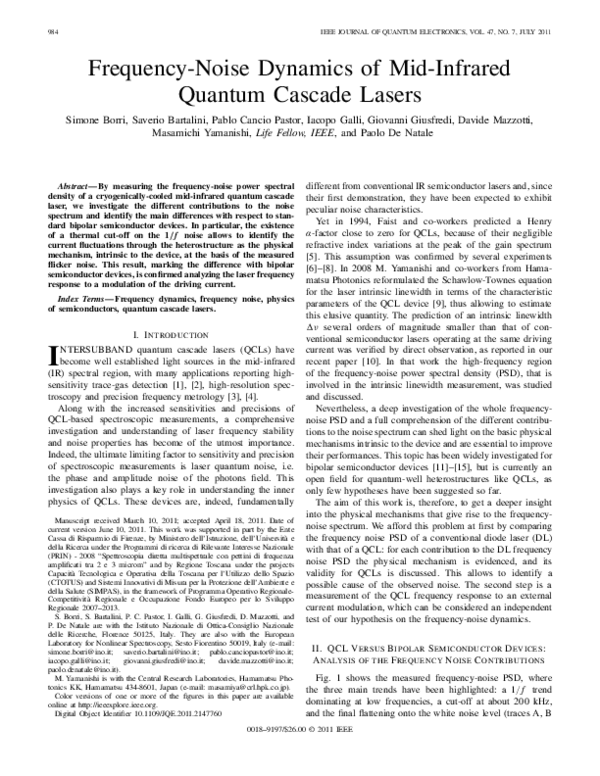 (PDF) Frequency-Noise Dynamics of Mid-Infrared Quantum Cascade Lasers
