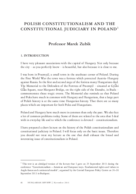 (PDF) POLISH CONSTITUTIONALISM AND THE CONSTITUTIONAL JUDICIARY IN POLAND