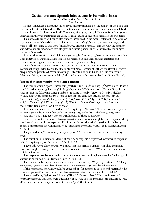 (PDF) Quotations and speech introducers in narrative texts