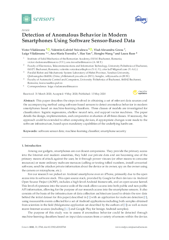 (PDF) Detection of Anomalous Behavior in Modern Smartphones Using Software Sensor-Based Data