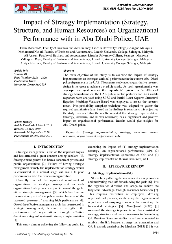 (PDF) Impact of Strategy Implementation (Strategy, Structure, and Human ...