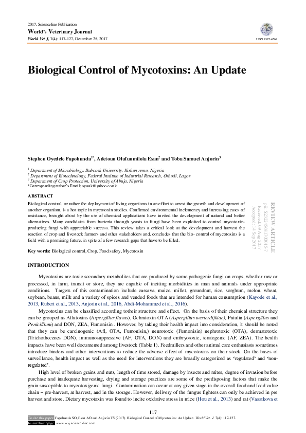 (PDF) Biological Control of Mycotoxins: An Update