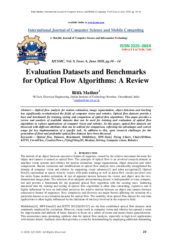 Evaluation Datasets and Benchmarks for Optical Flow Algorithms: A Review﻿