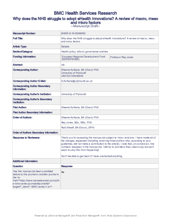 (PDF) Why does the NHS struggle to adopt eHealth innovations? A review ...