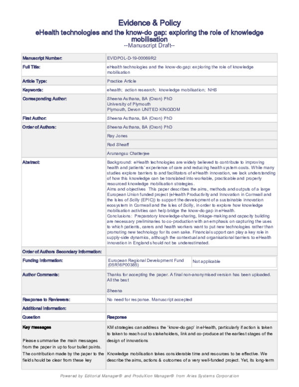 (PDF) Evidence & Policy eHealth technologies and the know-do gap ...