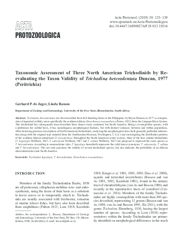 (PDF) Taxonomic Assessment of Three North American Trichodinids by ...
