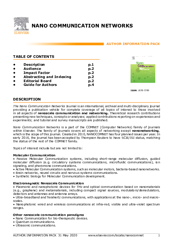 (PDF) NANO COMMUNICATION NETWORKS AUTHOR INFORMATION PACK