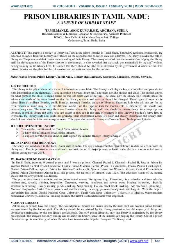 (PDF) PRISON LIBRARIES IN TAMIL NADU-A survey of library staff