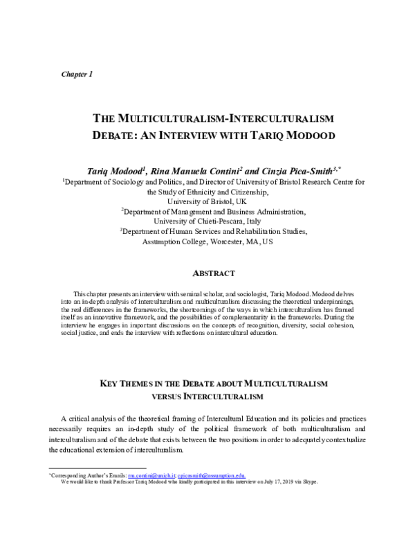 (PDF) The Multiculturalism-Interculturalism Debate: An Interview With ...