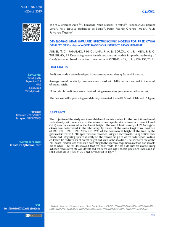 (PDF) DEVELOPING NEAR INFRARED SPECTROSCOPIC MODELS FOR PREDICTING DENSITY OF Eucalyptus WOOD ...