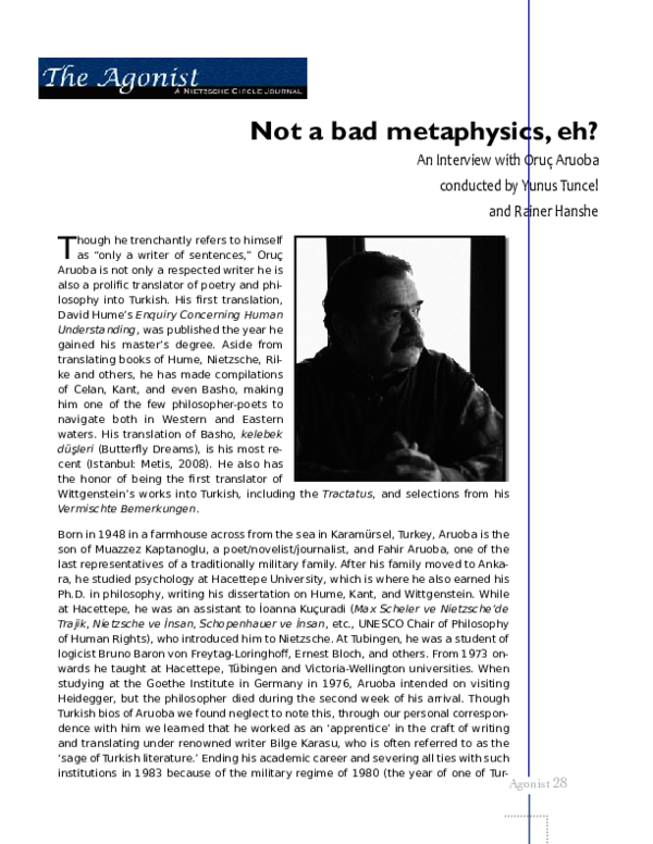 (PDF) Not a bad metaphysics, eh? An Interview with Oruç Aruoba ...
