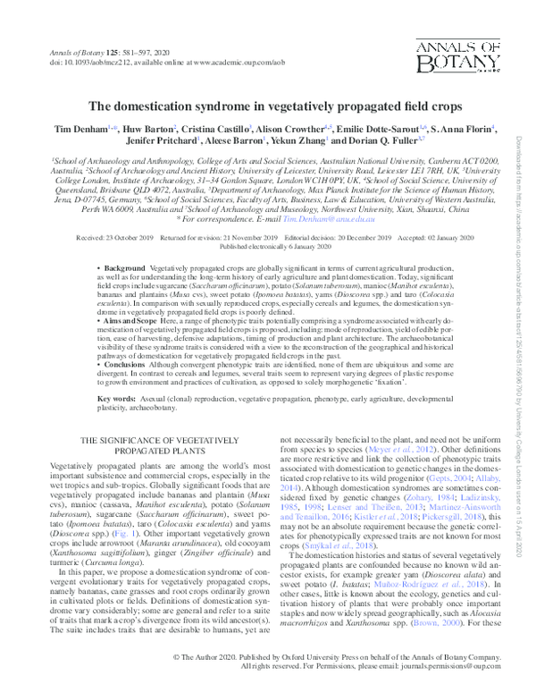 (PDF) The domestication syndrome in vegetatively propagated field crops