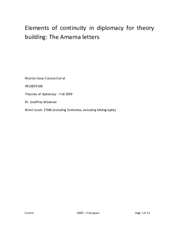 (PDF) Elements of continuity in diplomacy for theory building: The ...