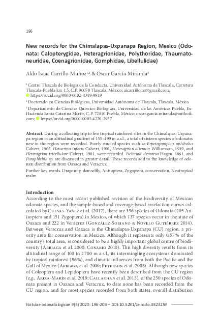 (PDF) New records for the Chimalapas-Uxpanapa Region, Mexico (Odonata ...