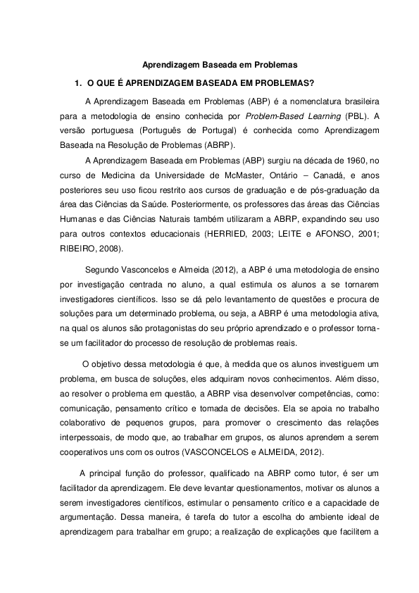 (PDF) Aprendizagem Baseada em Problemas 1. O QUE É APRENDIZAGEM BASEADA EM PROBLEMAS