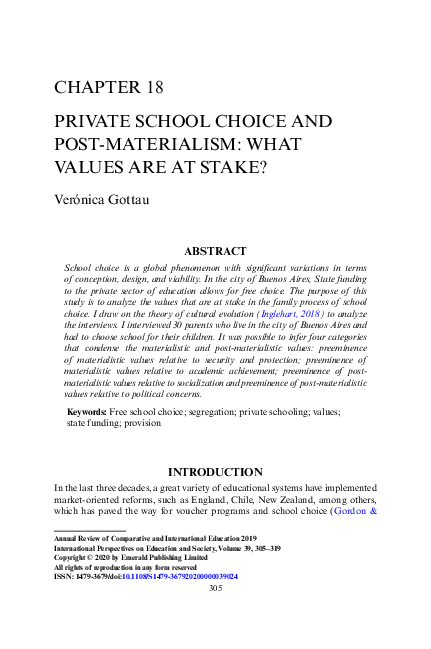 (PDF) CHAPTER 18 PRIVATE SCHOOL CHOICE AND POST-MATERIALISM: WHAT ...