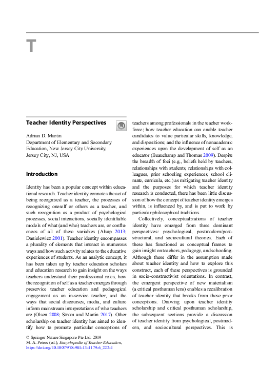 (PDF) Teacher Identity Perspectives