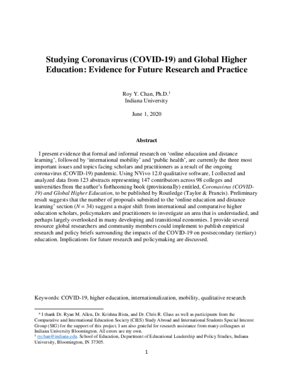 (PDF) Studying Coronavirus (COVID-19) and Global Higher Education ...