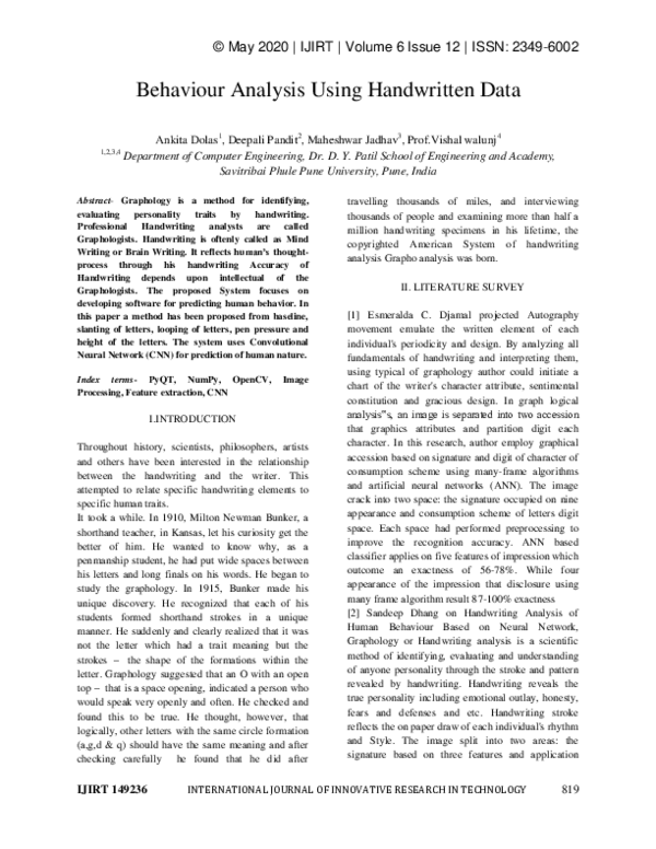 (PDF) Behaviour Analysis Using Handwritten Data