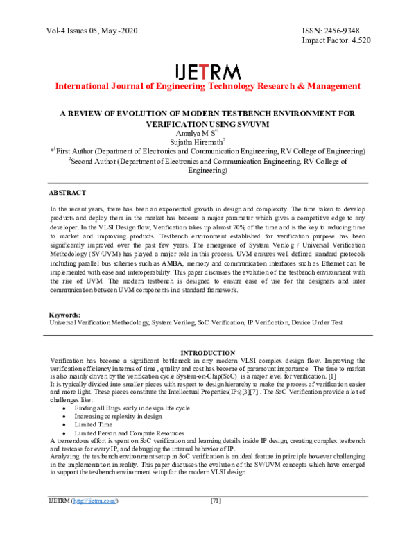 (PDF) A REVIEW OF EVOLUTION OF MODERN TESTBENCH ENVIRONMENT FOR ...